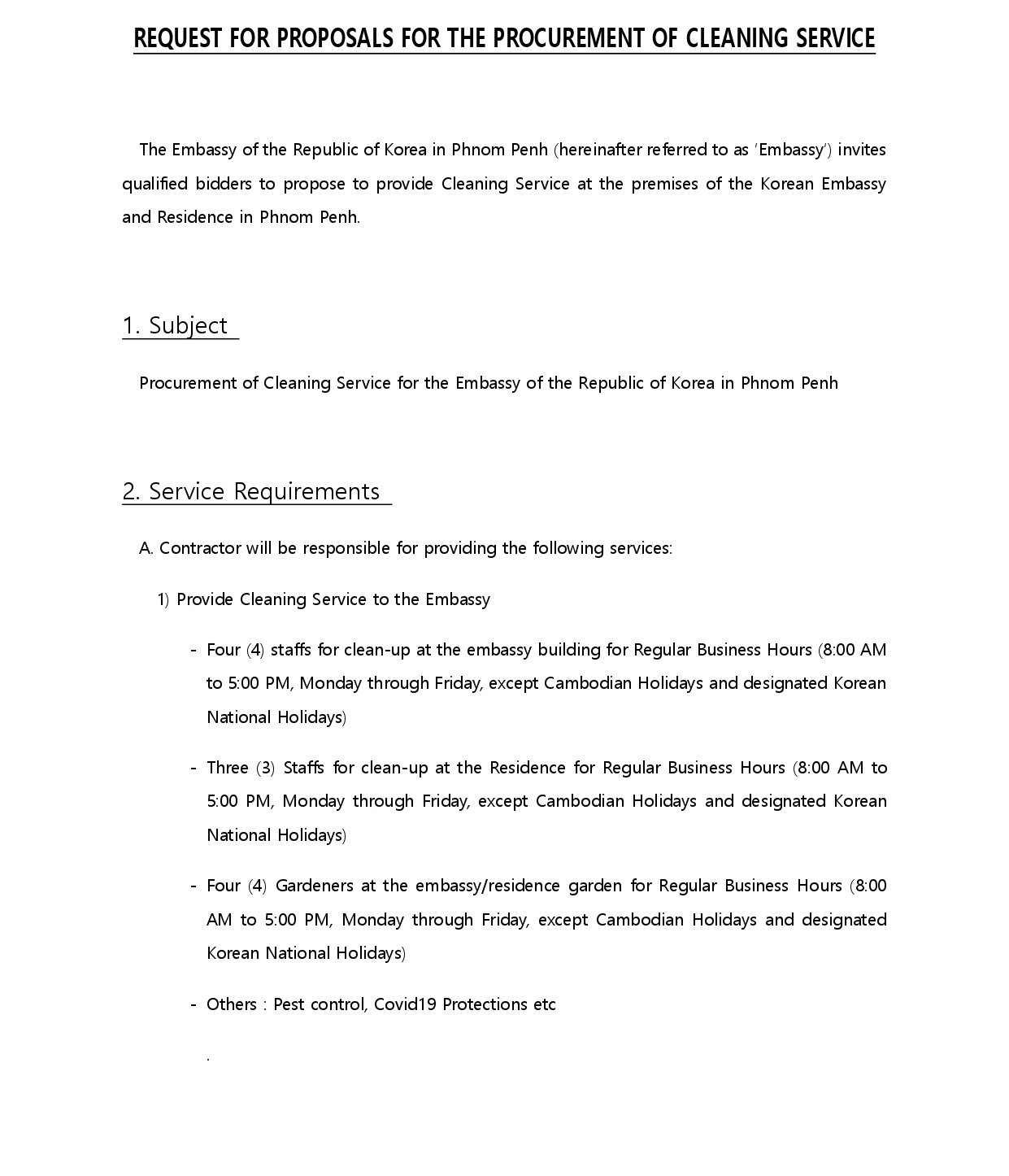 [Re-announcement]Request for Proposals for the Procurement of Cleaning ...